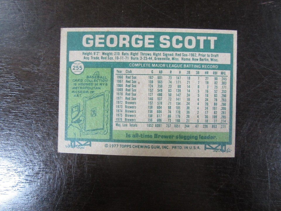 1977 Topps # 255 George Scott Card Milwaukee Brewers | eBay