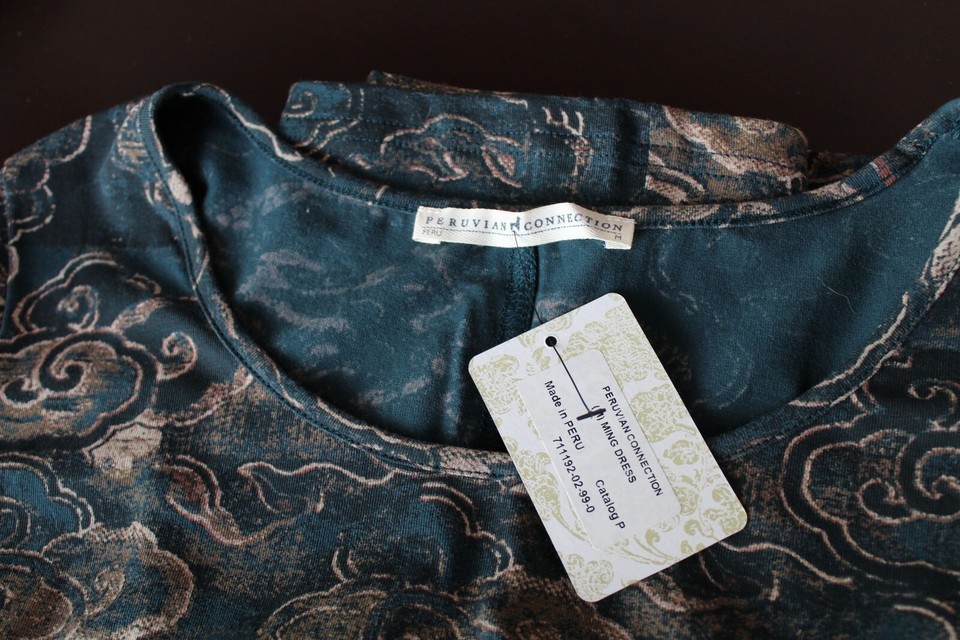 NWT Peruvian Connection MING Dress Cotton Maxi Long Sleeve Dark Teal ...