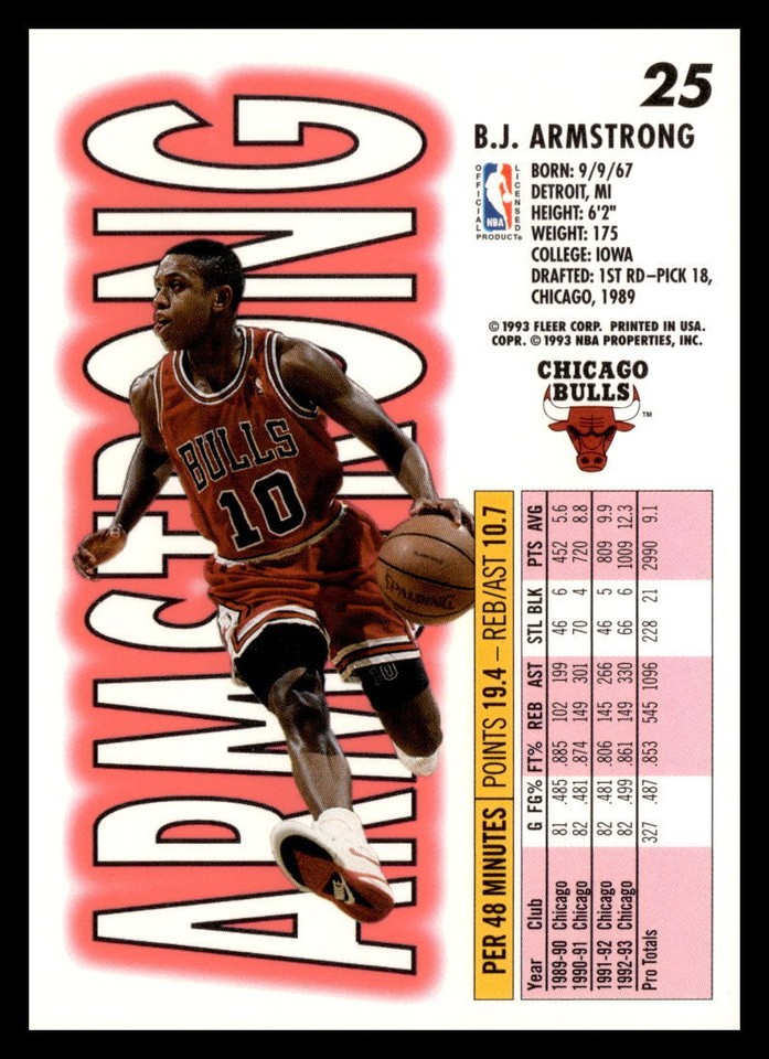 1993-94 Fleer #25 B.J. Armstrong Chicago Bulls Basketball Card | eBay