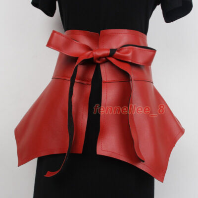 Lady Ruffle Corset Wide Cummerbund Pu Leather Belt Waistband Lace-Up ...
