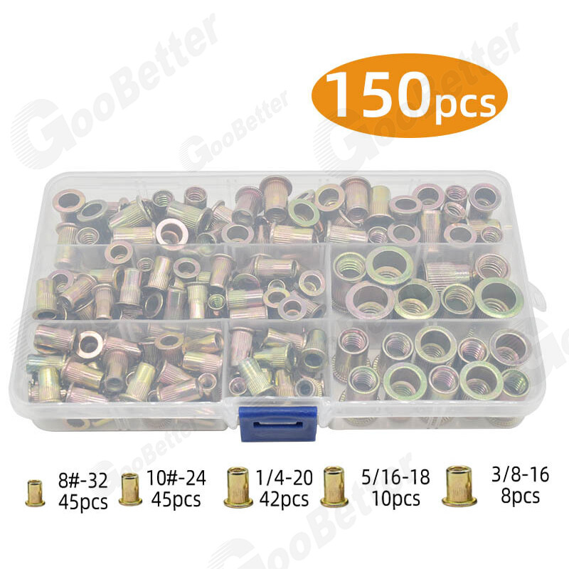 150Pcs Rivet Nuts Kit SAE Carbon Steel Rivet Nut Insert Nutsert ...