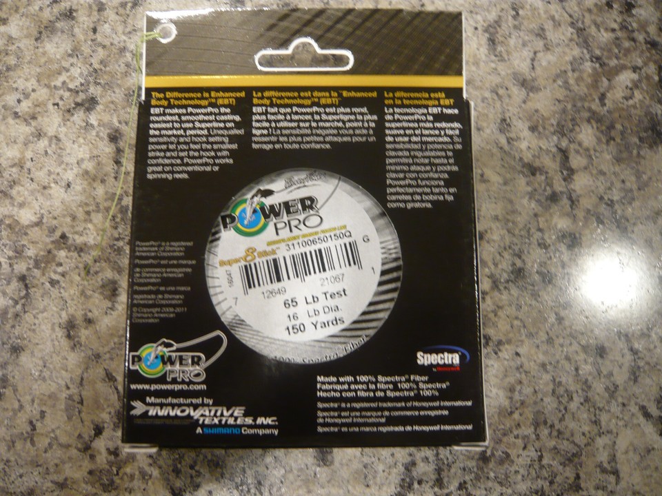 power pro braided fishing line super 8 slick 65lb 150yd spool hi-vis ...