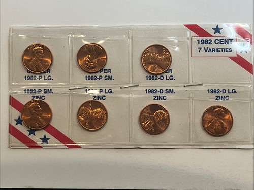 BU 1982 Lincoln Penny - P&D Sm/Lg Date Variety Set Copper to Zinc - 7 ...