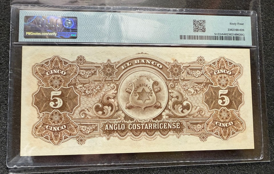1903 - 17 Costa Rica 5 Colones PMG 64 | eBay
