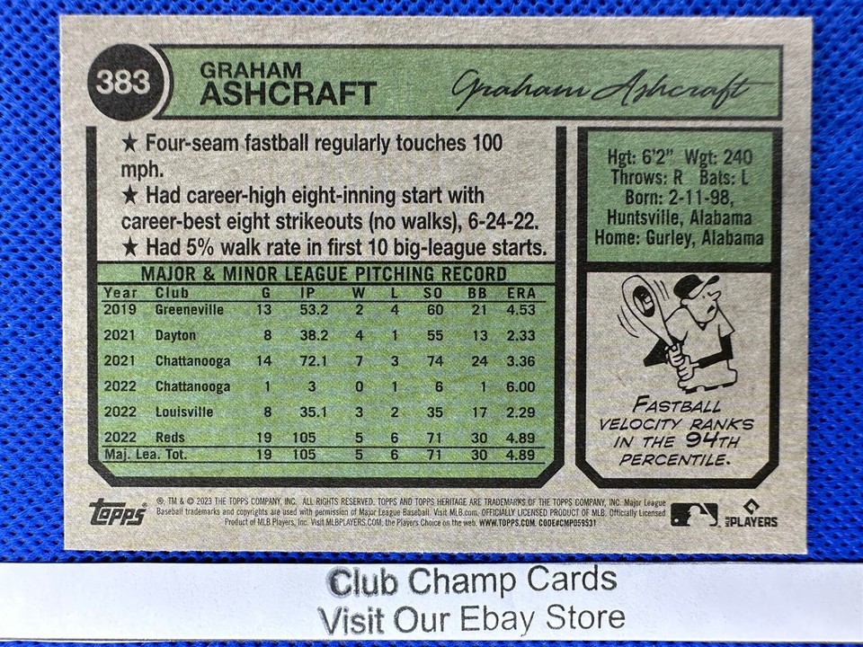 2023 #383 Graham Ashcraft Topps Heritage Baseball RC Cincinnati Reds | eBay