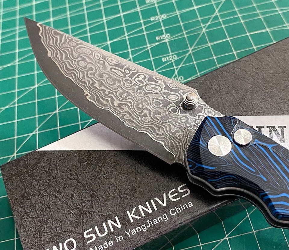 TWOSUN BUTTONLOCK POCKET KNIFE G10 HANDLE DAMASCUS EDGE TS598-DAMASCUS-BL | eBay
