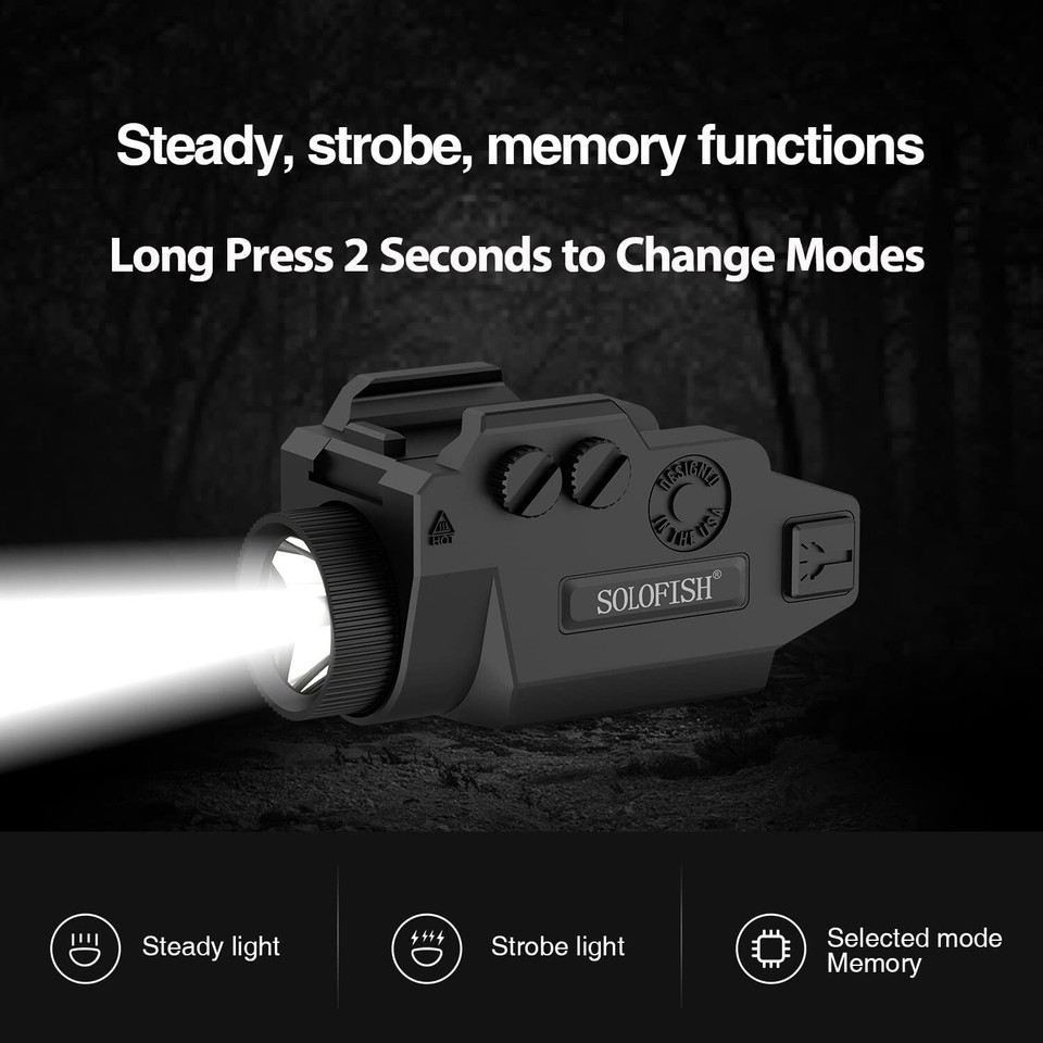 SOLOFISH 650 Lumens Flashlight Rechargeable Strobe Light for Pistol ...