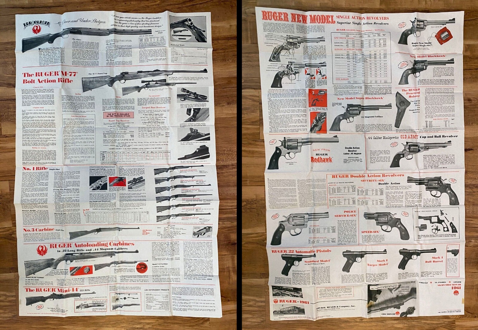 Ruger 1973/1974/1977/1981 Firearms Fold-Out Brochure/Poster catalog lot ...