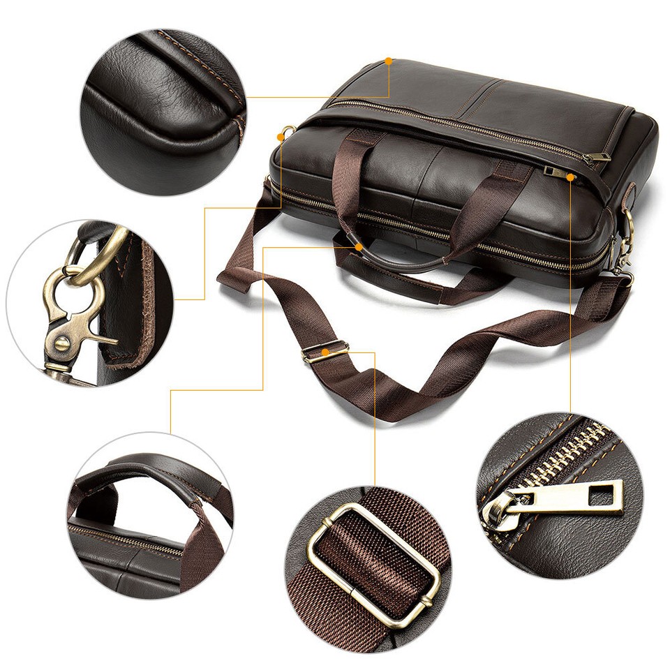 Men’s Genuine Leather Briefcase Laptop Computer Handbag Business ...