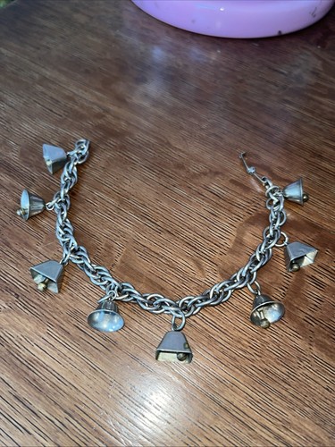 Vintage Metal Bells Charm Bracelet, 7 Inch Chain, 8 Charms, Makes Noise ...