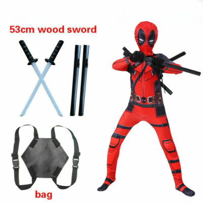 Kids Deadpool Costume Superhero Cosplay Boy Lycra Morph Party Jumpsuit ...