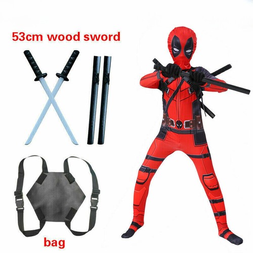 Kids Deadpool Costume Superhero Cosplay Boy Lycra Morph Party Jumpsuit ...