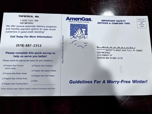 Amerigas Americas Propane Company Postcard Mailer | eBay