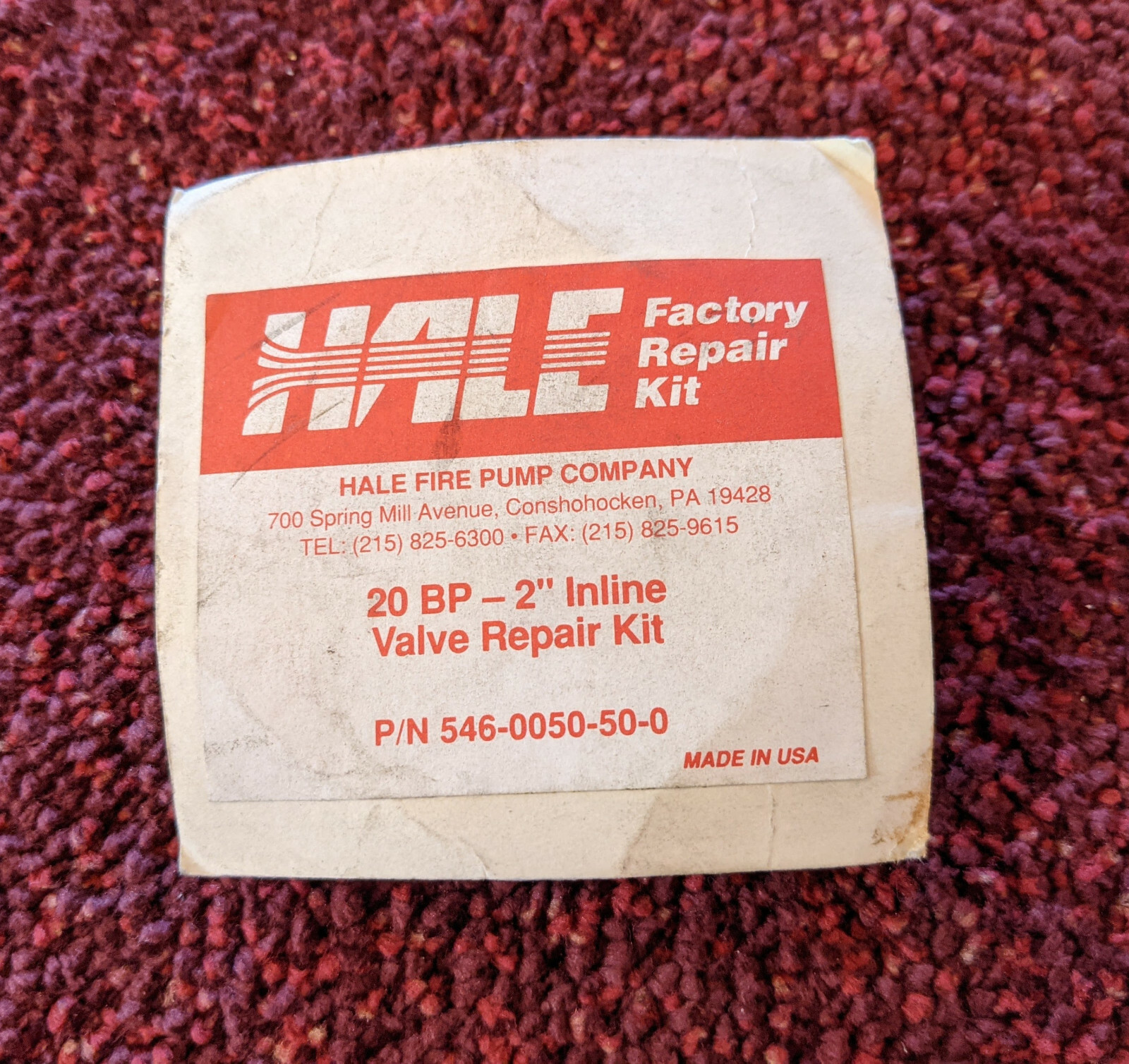 NOS Hale 546-0050-50-0 Inline Valve Repair Kit For 20BP 2" Valves | eBay