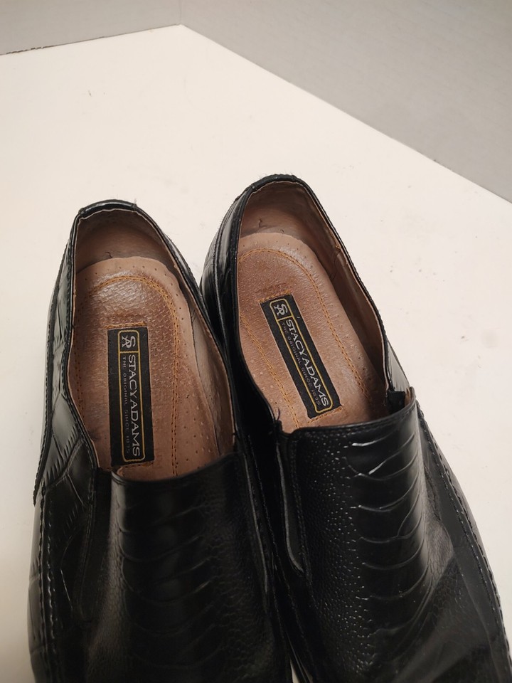 STACY ADAMS Black Leather Square Toe Slip-On Men's Dress Shoe Size 10 M ...