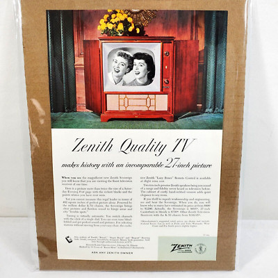 Vintage 1952 Print Ad Zenith Quality TV 27" with "Lazy Bones" Remote At ...