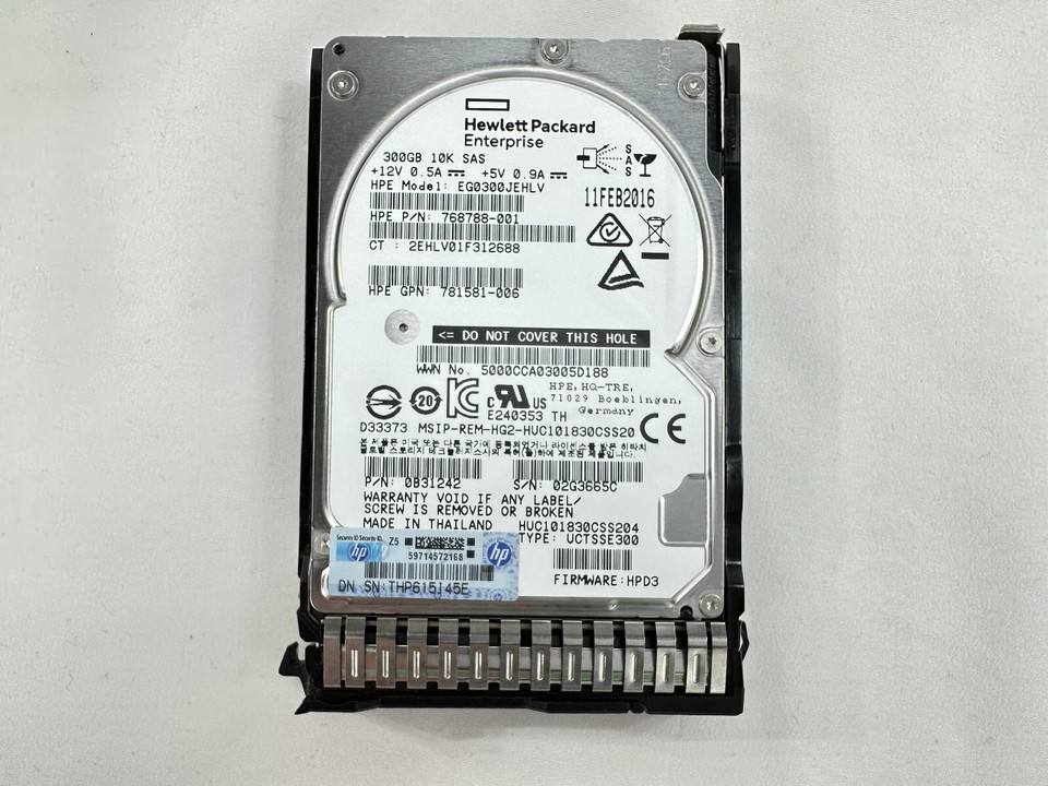 HPE 300GB 6G SAS 10K RPM SFF 2.5" HDD Hard Drive SC 768788-001 0B31242 ...