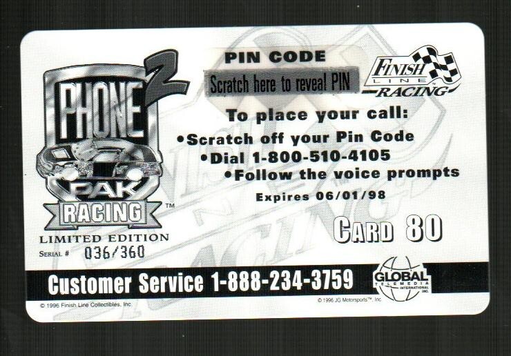 FINISH LINE RACING Dupont Car 24, NASCAR ( 1996 ) Phone Card ( EXPIRED ...