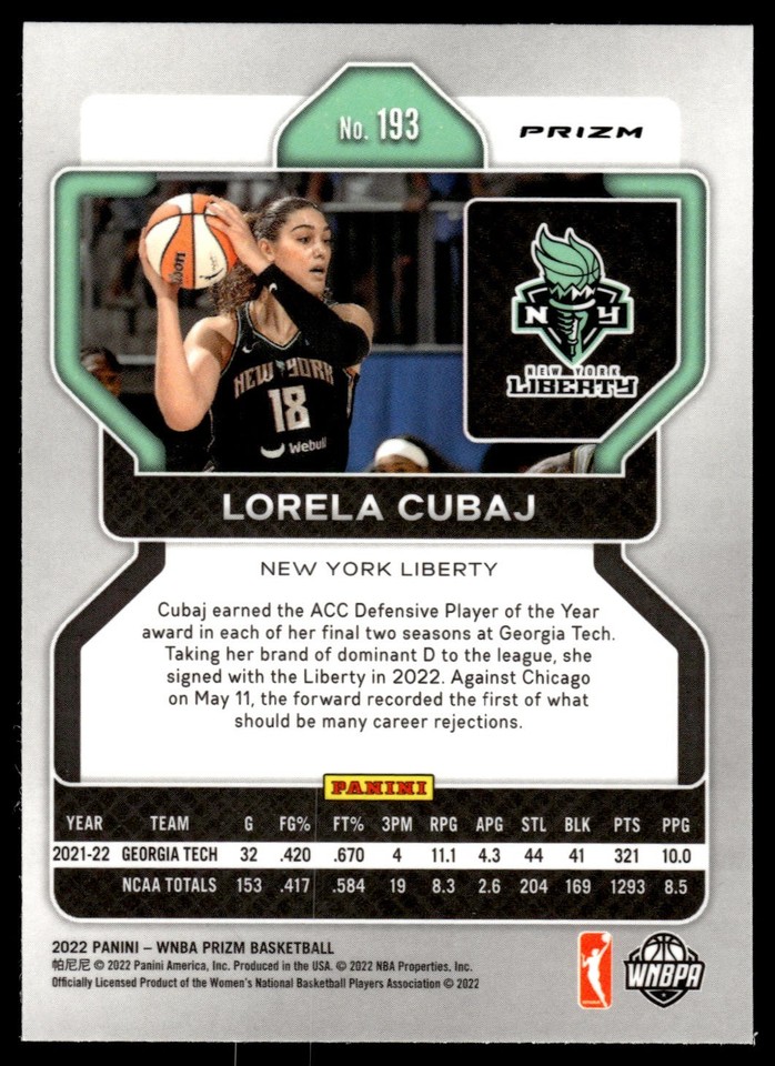 2022 Panini Prizm WNBA Green #193 Lorela Cubaj RC | eBay