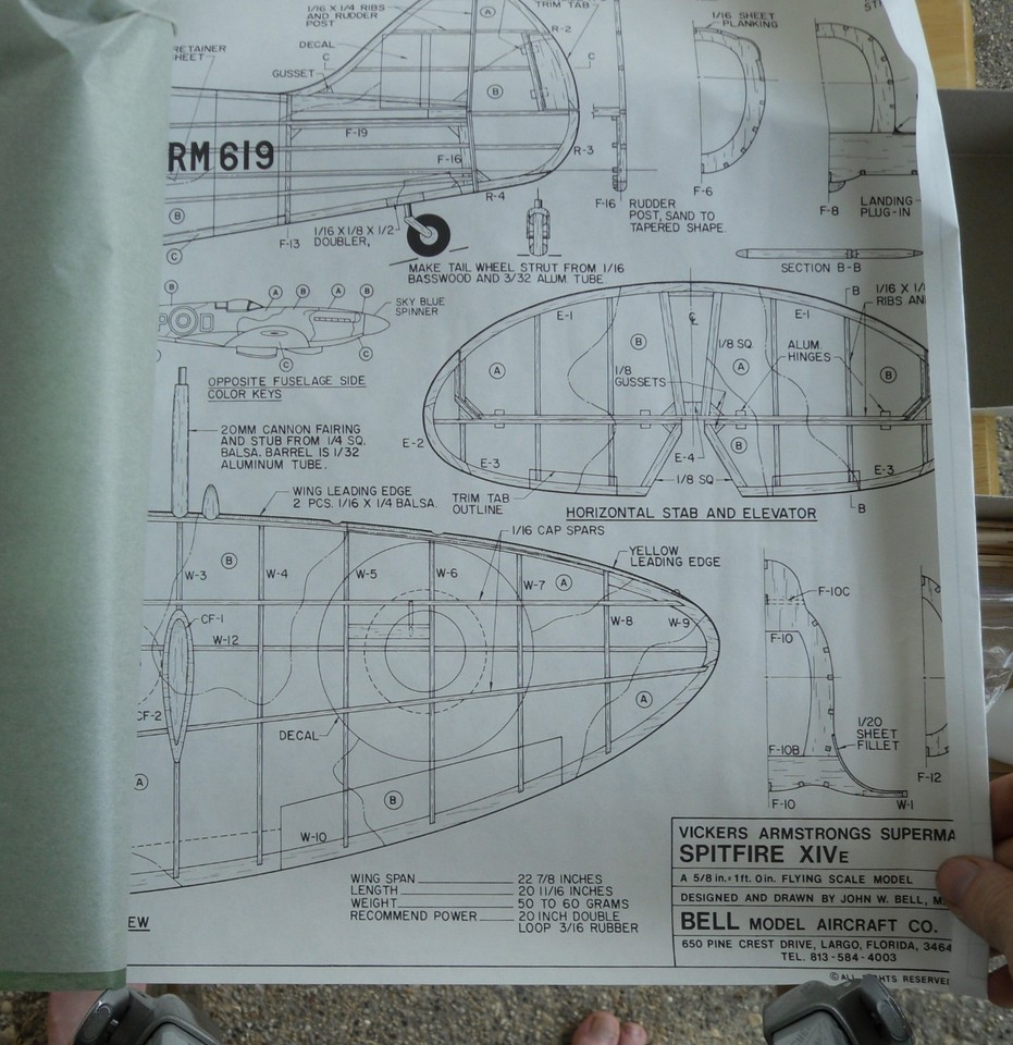 Vintage BELL Model Aircraft Co. SPITFIRE Mk XIVE Flying Balsa Scale ...