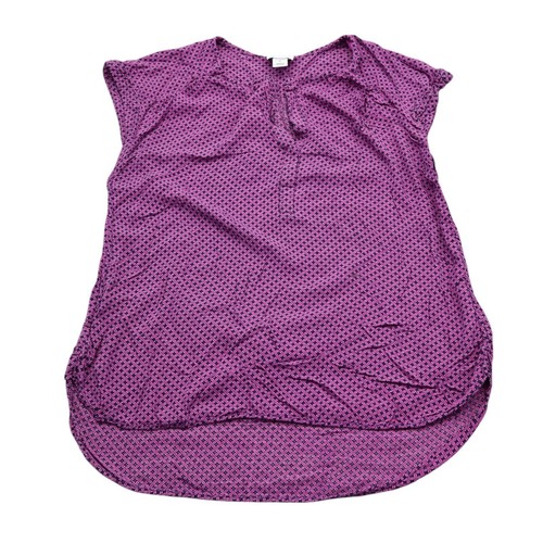 Stylus Shirt Womens M Purple Geometric Short Sleeve Split Neck Top ...