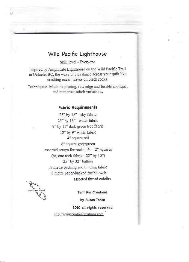 Wild Pacific Lighthouse Susan Teece Wall Hanging Sewing Pattern Bent ...