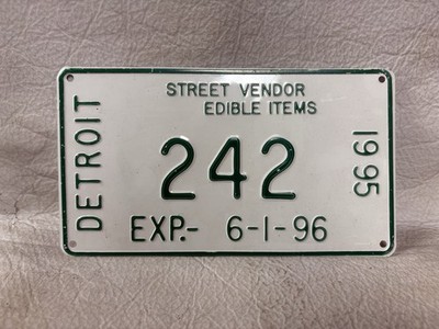 Vintage 1995 Detroit Michigan Street Vendor Edible Items License Plate ...