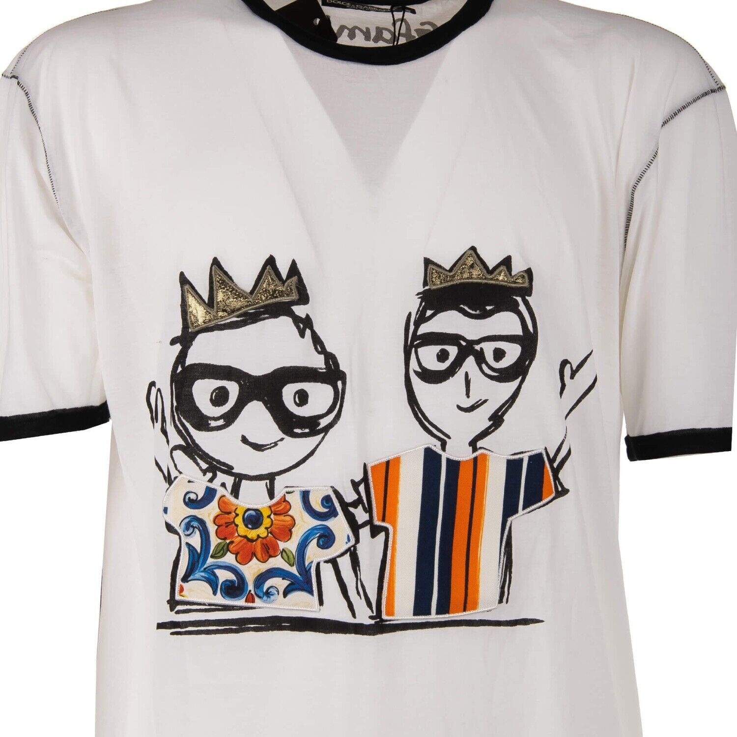 DOLCE & GABBANA Cotton T-Shirt Domenico Stefano Crown Majolica Silk White 12252 | eBay