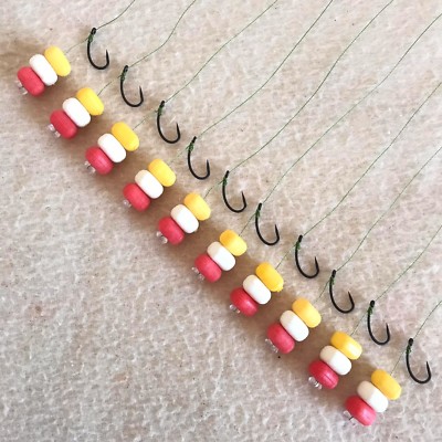 10 X KD HAIR RIGS PRE LOADED EACH WITH x3 POPUP CORN/NITE GLOW CORN ...