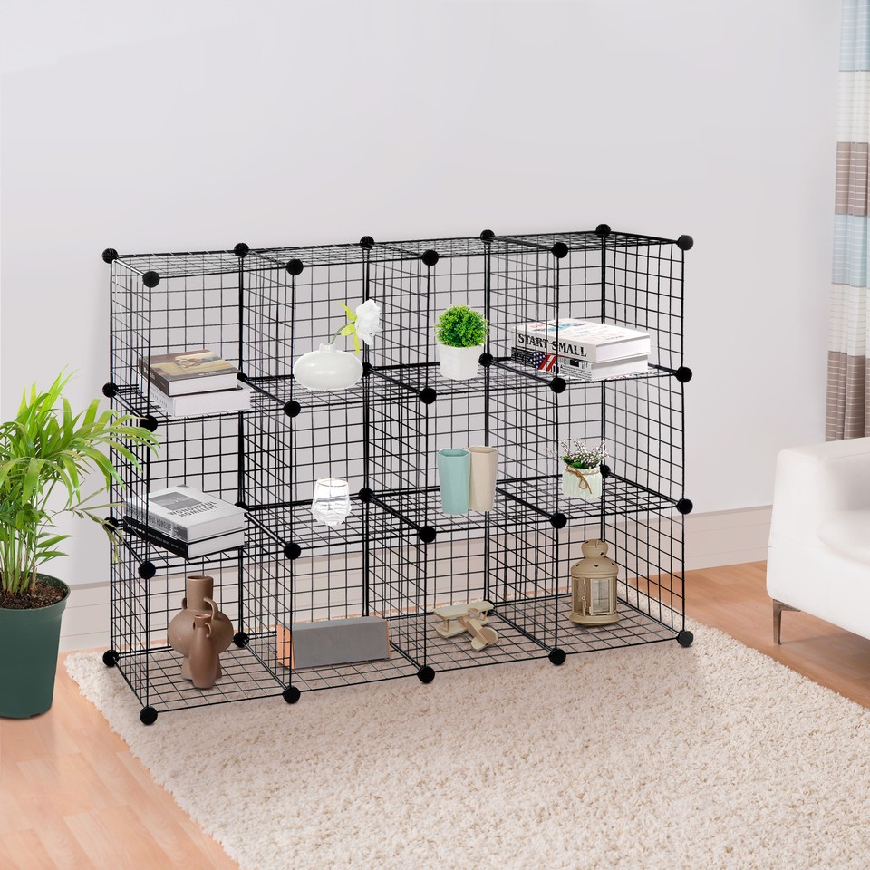 12-Cube Wire Cube Storage Organizer Shelving Wire Shelves Rack Modular ...