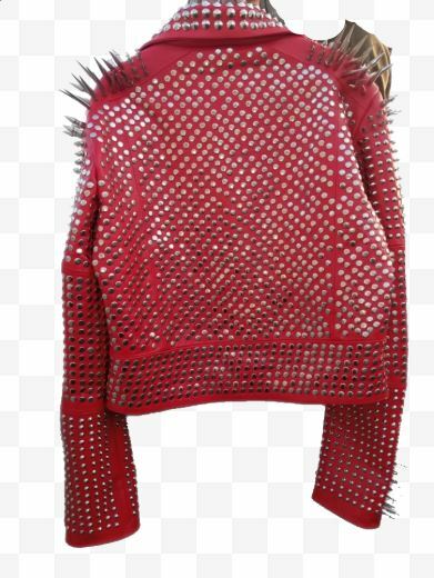 Women Red leather Long spikes Punk style Jacket, Women rock punk style ...