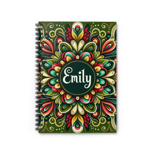 Spiral Notebook Ruled Line Personalized EMILY Red Green Yellow Design 4 ...