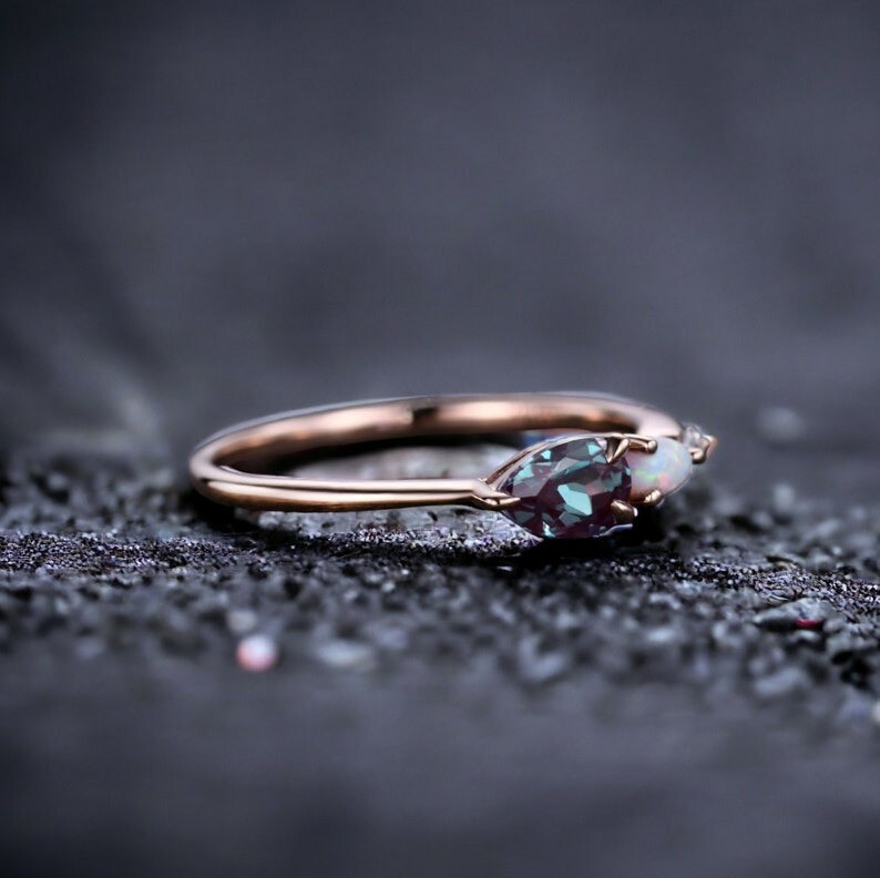 Vintage Alexandrite Opal Engagement Ring 14k Rose Gold Plated Promise ...