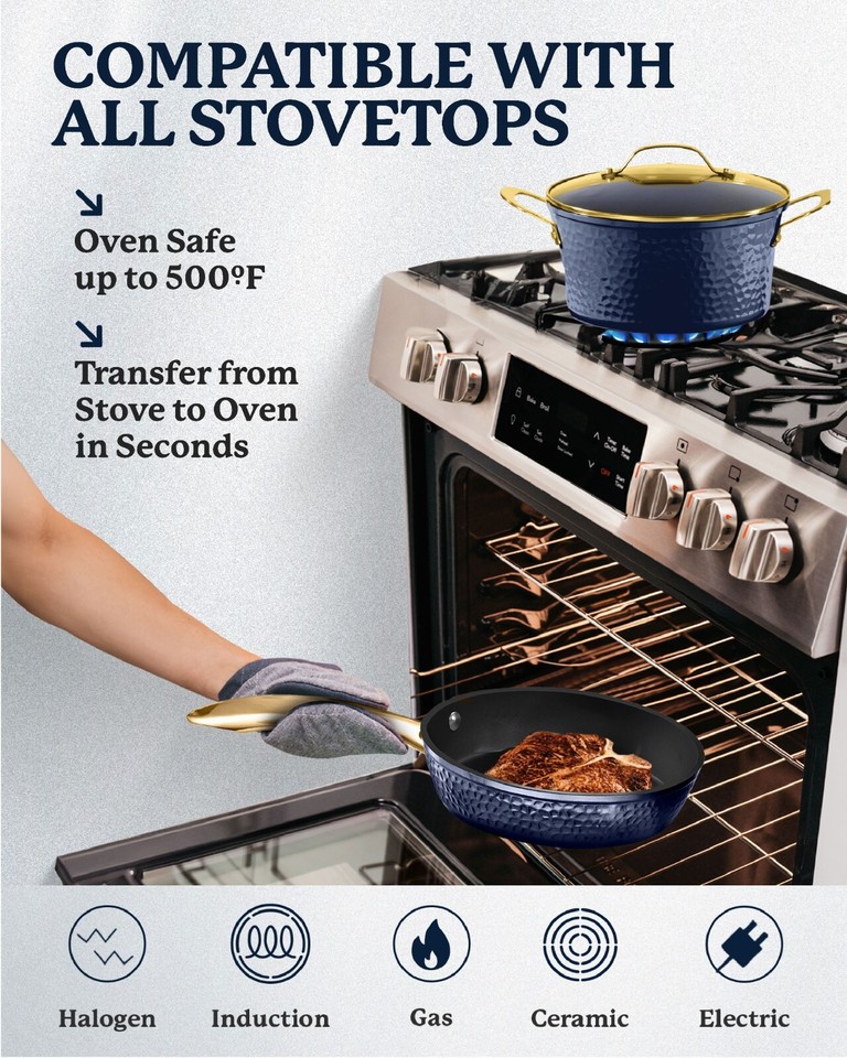 Granitestone Charleston 15 Piece Hammered Nonstick Cookware Set with ...