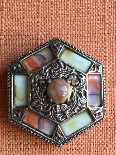 Vintage Miracle Brooch, Scottish Thistle, Celtic Shield, Red Cream ...
