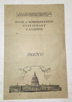 1943 House of Representatives, U.S. Capitol, restaurant food menu | eBay