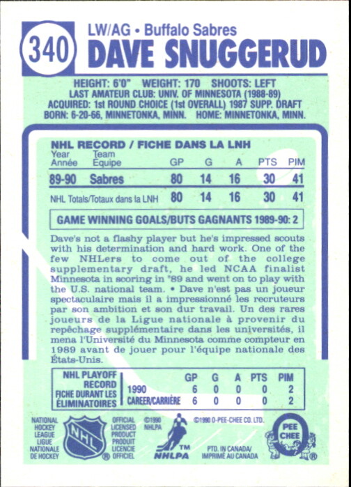 1990-91 O-Pee-Chee #340 Dave Snuggerud RC | eBay