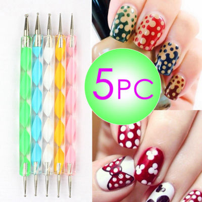 5pcs 2 Way Dotting Pen Marbleizing Tool Nail Art Design Dot Paint Tools ...