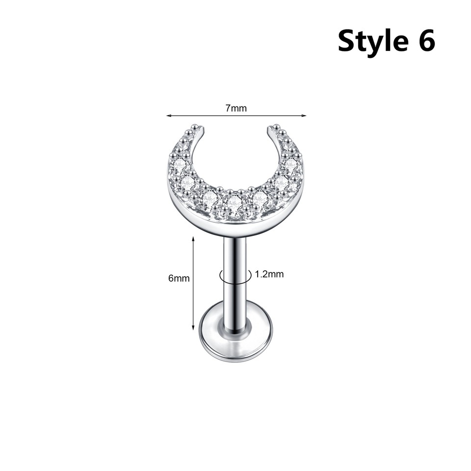 1 Pc CZ Crystal Labret Lip Piercing 16G Lip Stud Ear Tragus Helix Conch ...