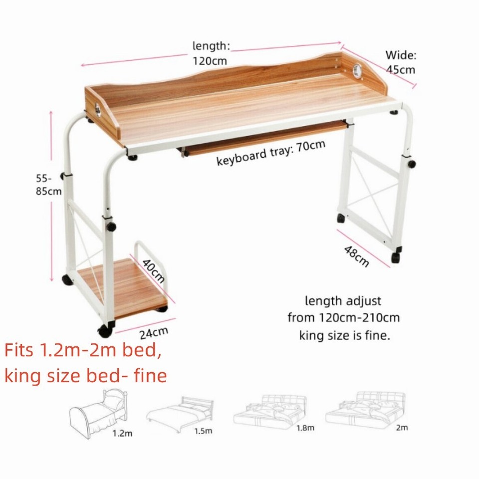 210cm Mobile Over Bed Laptop Trolley Desk Overbed Hospital Medical ...