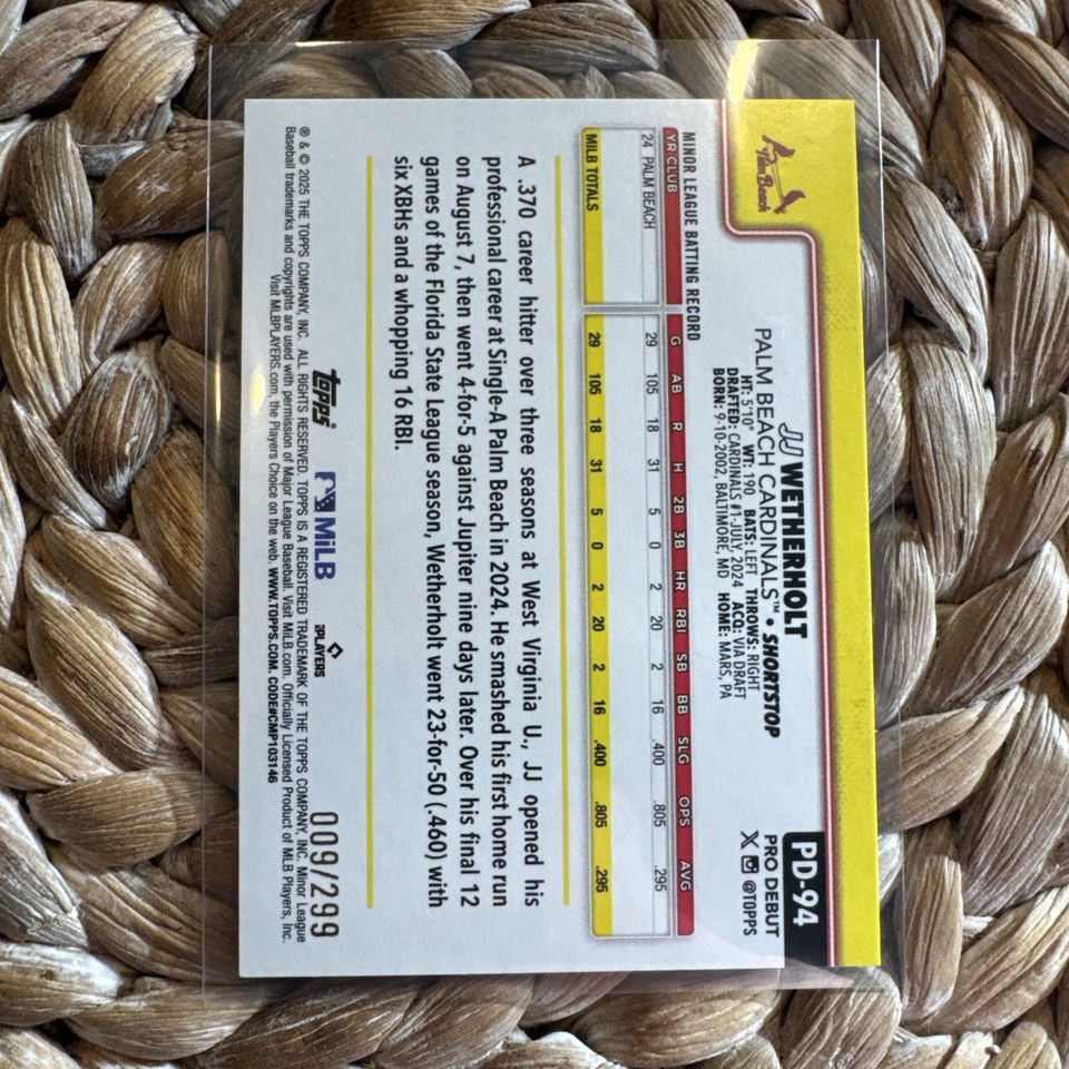 2025 Topps Pro Debut - JJ Wetherholt #PD-94 Purple Foil /299 (RC) | eBay