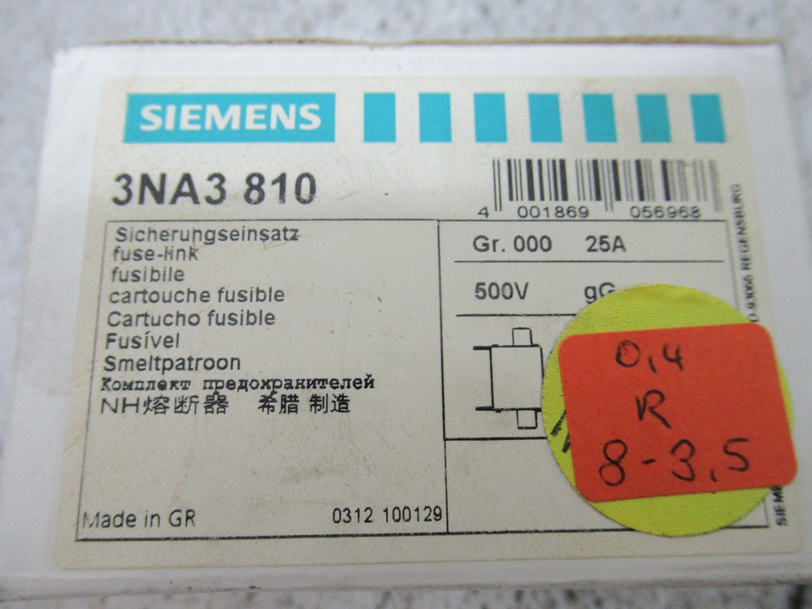 3 Pieces Siemens 3NA3810 Fuse Insert 25A NH000-GL/GG 500Volt /120kA | eBay