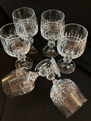 Lot 2 Bohemia "Belfast" Cut Crystal Wine Glasses Faceted Ball Stem 5 3/ ...