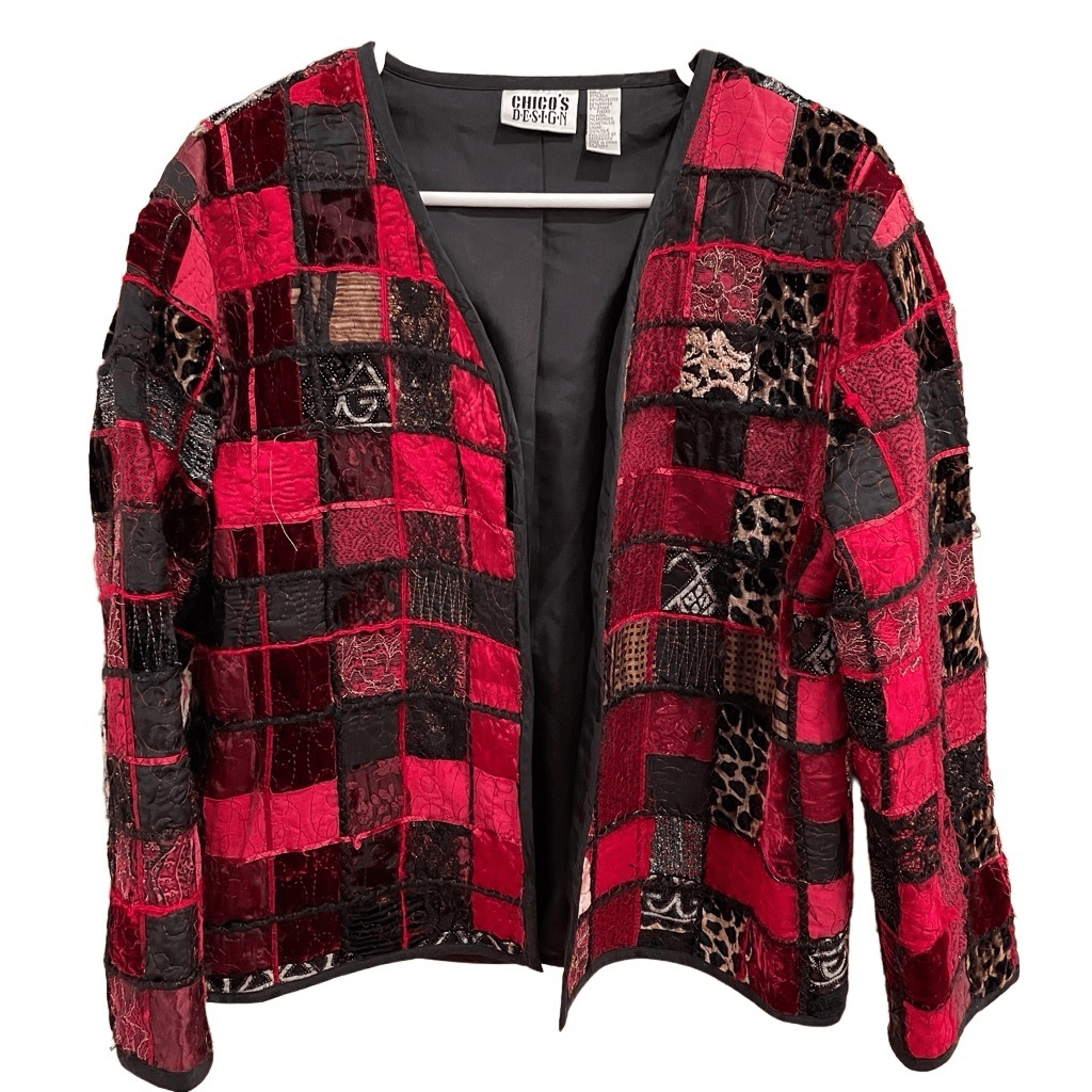 Chico’s Design Jacket Women’s Sz 1 Interlude Silk Lined Multicolor Art ...