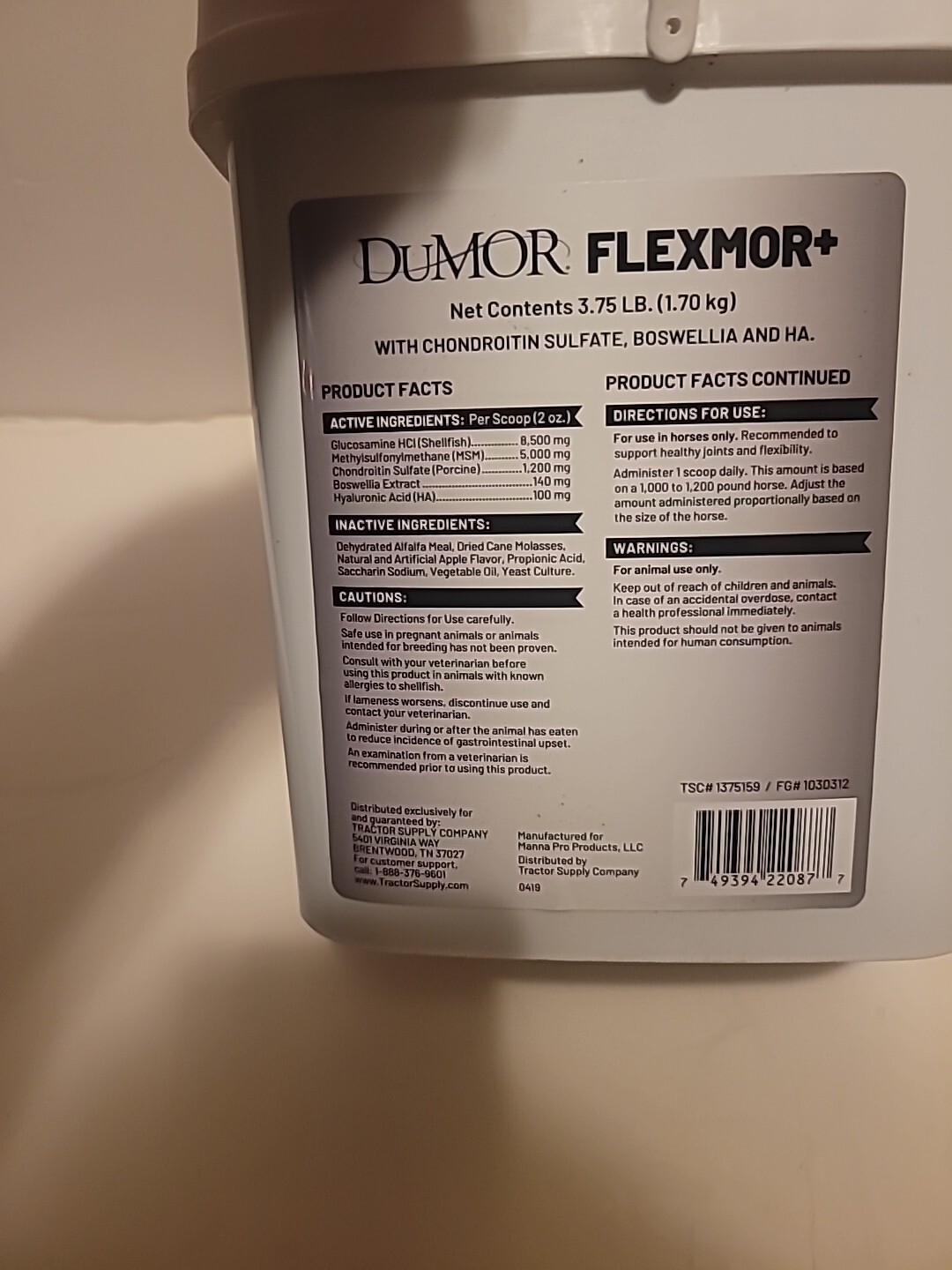 DuMor 1030312 3.75 Lb. FlexMor + Premium Joint Supplement Horses Free ...