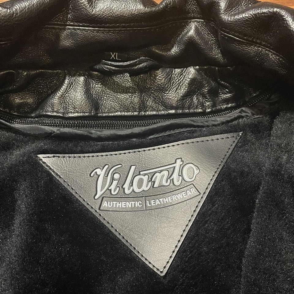 Men's Vilanto Leather Motorcycle Riding Jacket Eagle Flag USA w/Liner ...