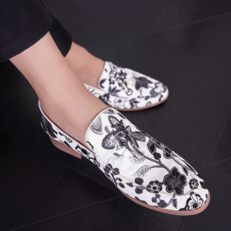 Casual Slip On Party Dress Mens Floral Print Nightclub Tassels Shoes ...