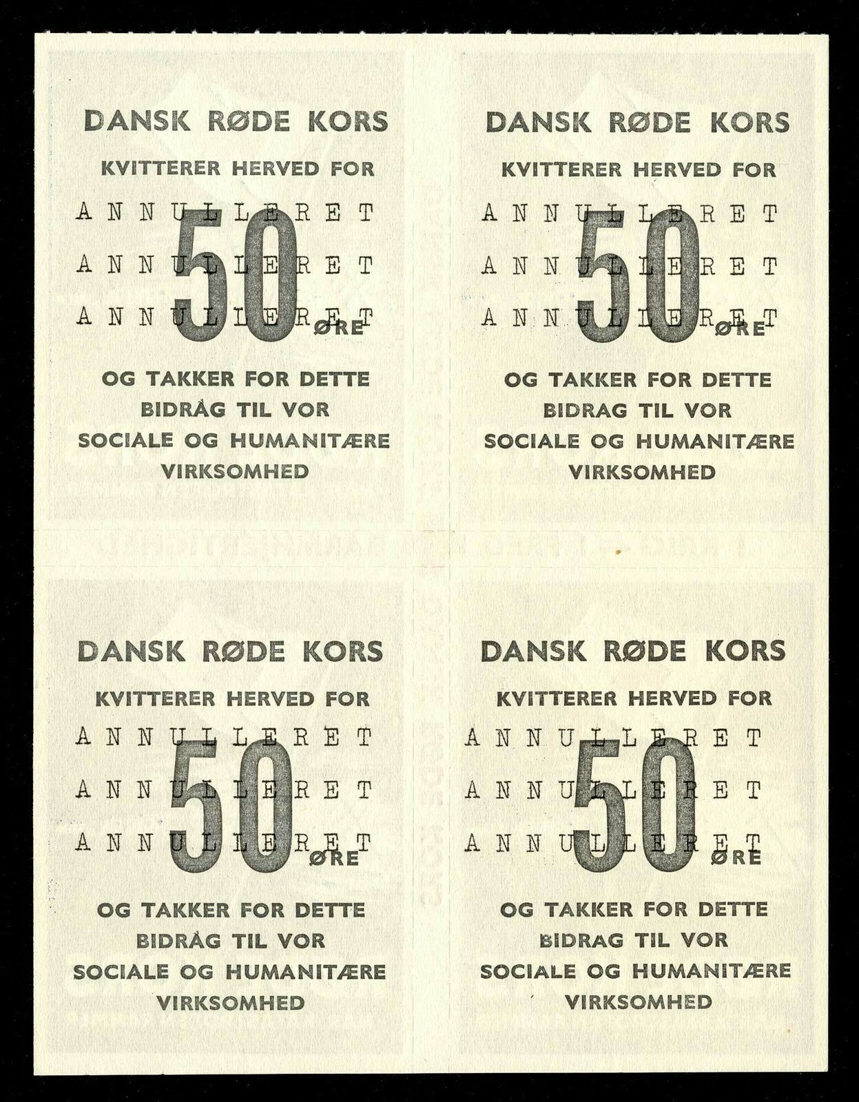 Denmark - Red Cross Receipt Stamp - 1957 Pane of 4 with Gutters | eBay