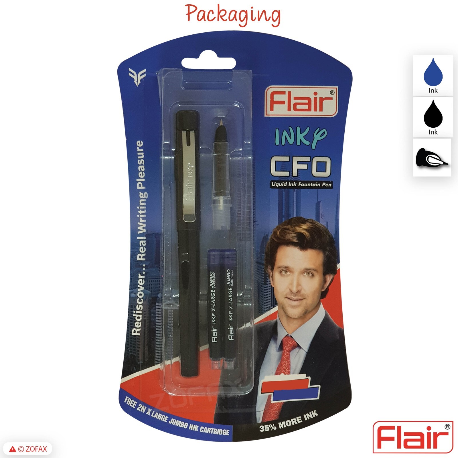 FLAIR Inky CFO BLACK BLUE Fountain Pen Set Steel Nib Iridium Tip ...