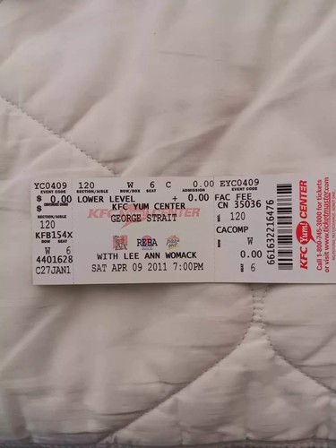 GEORGE STRAIT & REBA MCENTIRE TICKET STUB KFC YUM CENTER APRIL 9TH 2011 ...